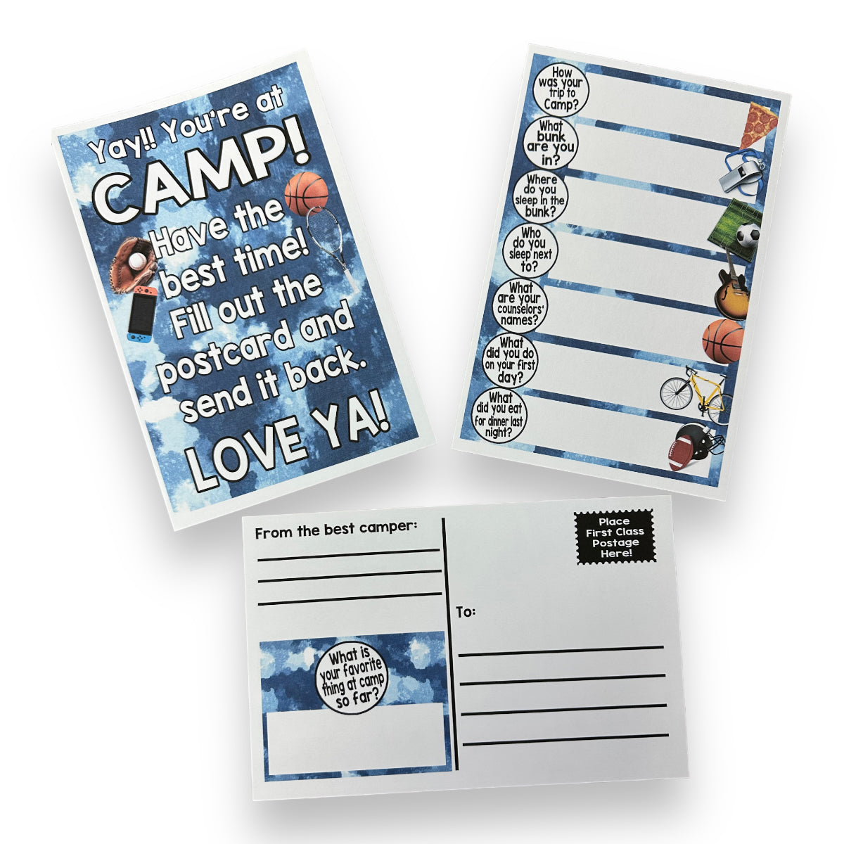 Sporty Collage First Letter to Camp | Bee Bee Designs