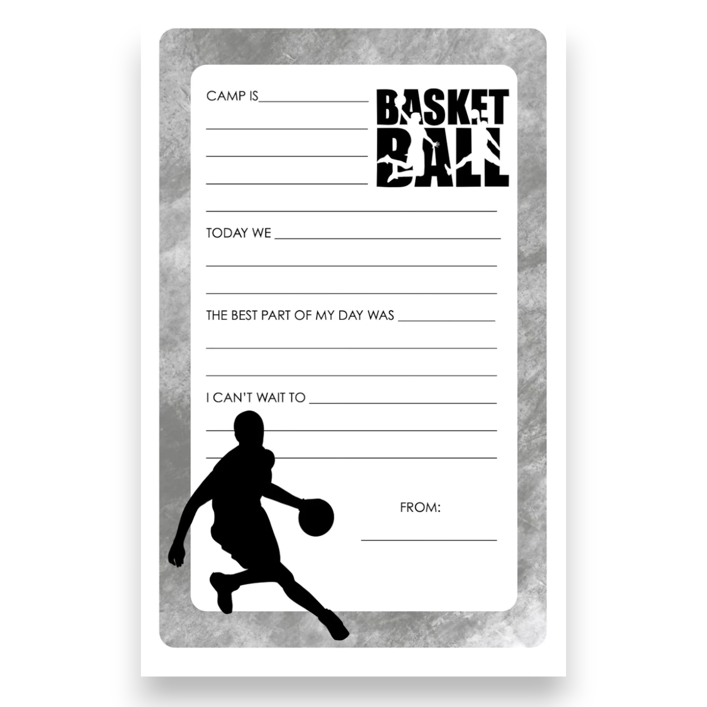 Basketball Fill-In Camp Notepad – 20 Sheets + Envelopes